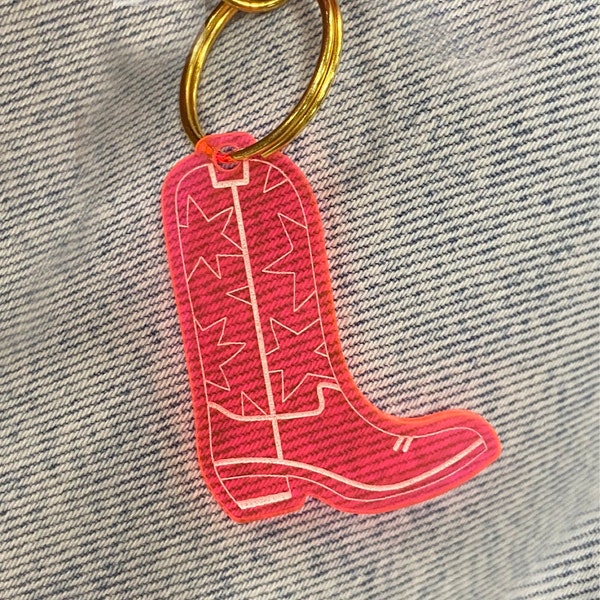 Cowgirl Boot Keychain - Rodeo - Hot Pink - Neon - Key Ring - Cute ...