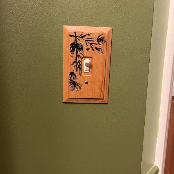 Wooden Light Switch Cover Wood Burned Long Pine and Cones Wall Plate - Etsy
