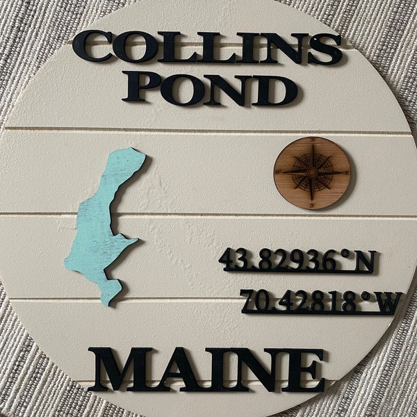 Lake Sign, Lake Map Sign, Personalized Lake Sign, Coordinates Lake Sign ...