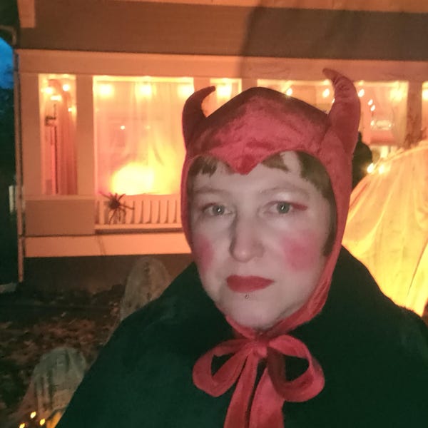 Red Evil Silk Satin Bonnet Horns Halloween Devil Woman Vintage Bonnet ...