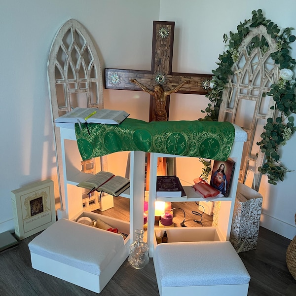 Home Altar Cloth Catholic Christian Green Metallic Gold Brocade ...