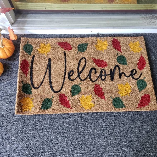 Welcome Neutral Pumpkins Doormat // Cute Welcome Mat // Fall Home Decor ...