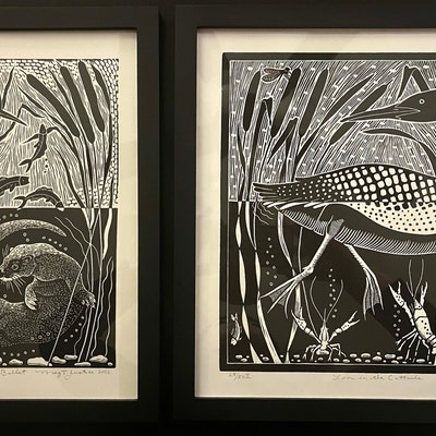 River Keeper Linocut in Blueunderwater River Life Lino - Etsy
