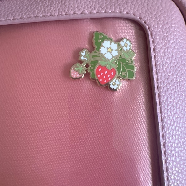 Strawberry Plant Pin - 35mm Kawaii Pastel Plant Hard Enamel Pin, Cute ...