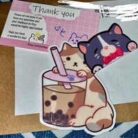 Cat With Asian Drinks Stickers/bubble Tea/ Soju/yakult/ramune/boba ...