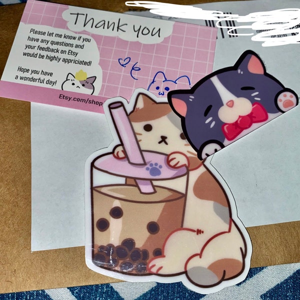 Cat With Asian Drinks Stickers/bubble Tea/ Soju/yakult/ramune/boba/yogurt/kawaii/cute - Etsy