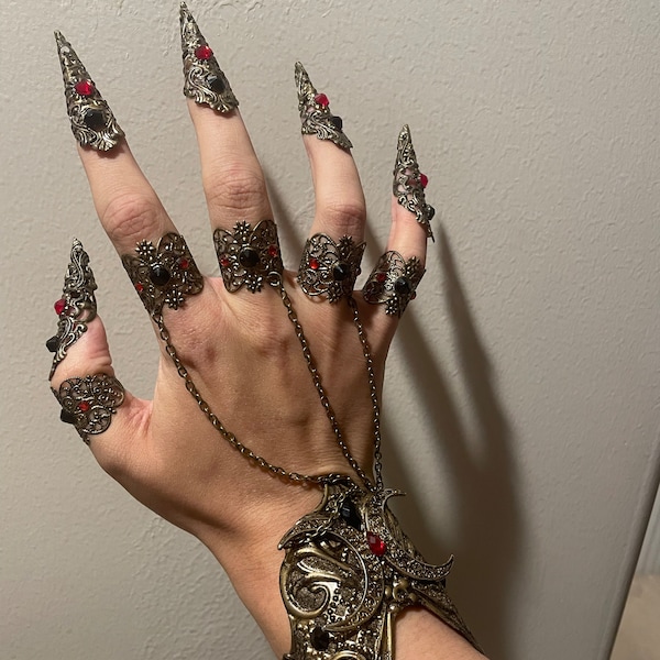 Vampire Hand Armor, Moon Claw Rings Set for One Hand, Witch Pagan ...