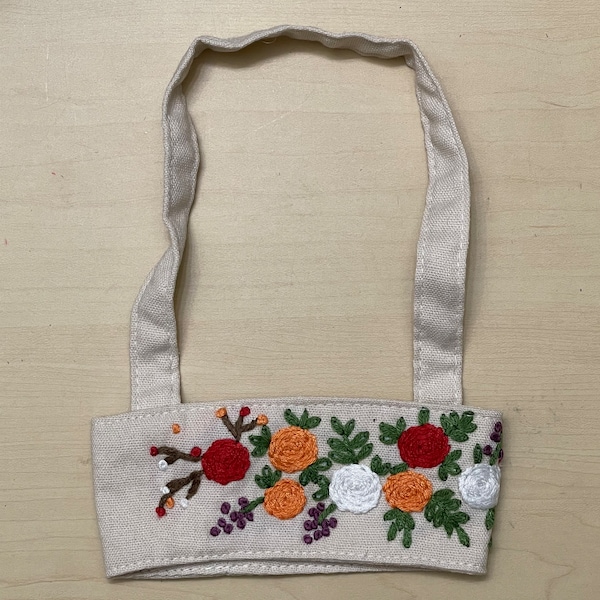 Floral Embroidered Cup Carrier, Handmade Linen Boba Holder, Eco ...