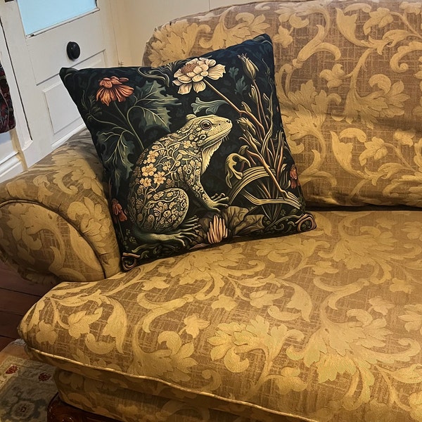 William Morris Frog in a Forest Pillow | Frog Pillow, Cottagecore ...
