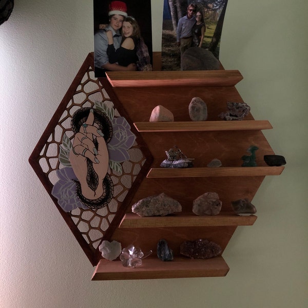 Hand and Snake Shelf, Moon Shelf, Crystal Shelf, Handmade Geometric ...