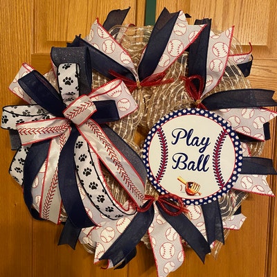 Glitter Baseballs on White Royal Wired Ribbon, Baseball Ribbon, 2.5 X ...