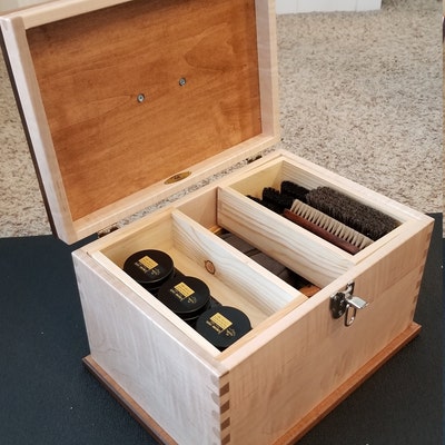 Deluxe Walnut and Hickory Shoe Shine Box 100% Handmade in USA - Etsy