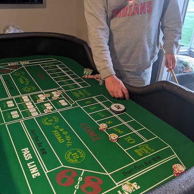 Gray Wood Craps Table With Blue Layout and Folding Legs made in the USA ...