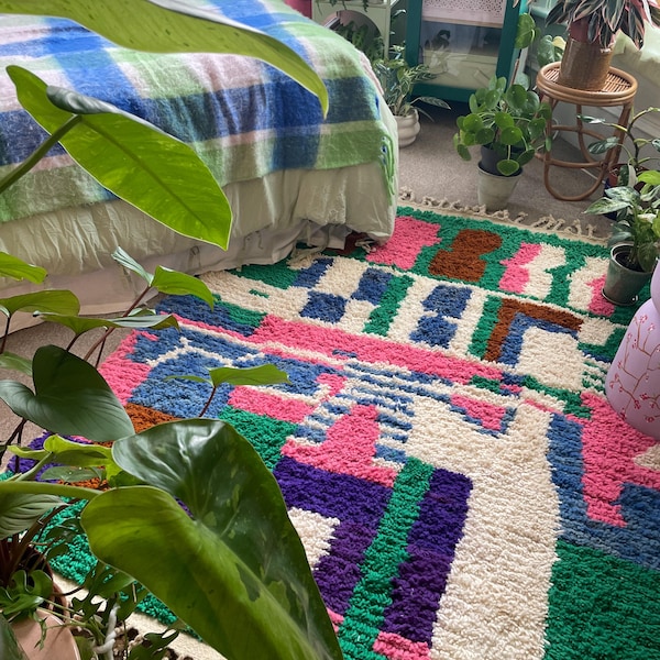 Blue Colorful Moroccan Rug, Custom Fabulous Boujad Rug, Azilal Rugs ...