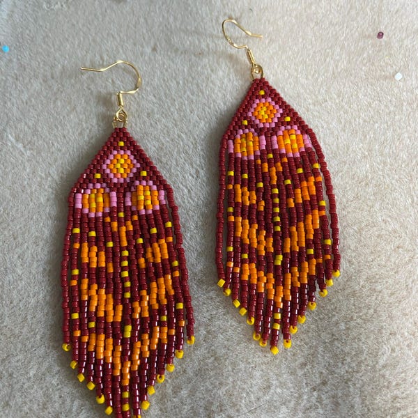 Brick Stitch Pattern, Seed Bead Earring Pattern, Bead Fringe Earrings ...