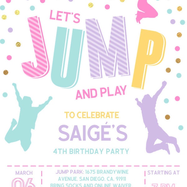 Jump Invitation, Editable Jump Birthday Invite, Trampoline Party ...