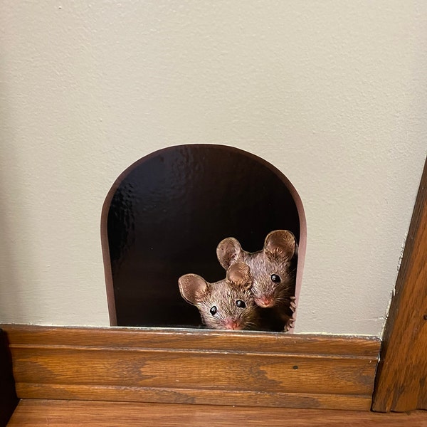 Three Friends Realistic Mouse in Hole Wall Decal Buddies Mice Sticker ...