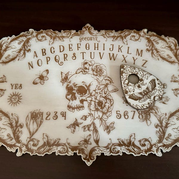Floral Skull Spirit Board With Planchette Heirloom White | Divination ...