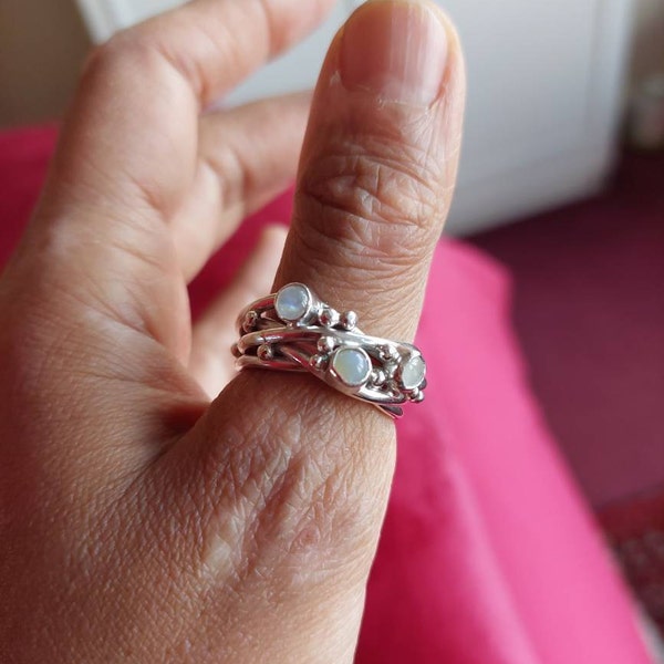 Silver Stack Ring, Blue Topaz Stack Ring, Wave Rings, Sea Jewellery, Gift for Her, Gift for Sea ...