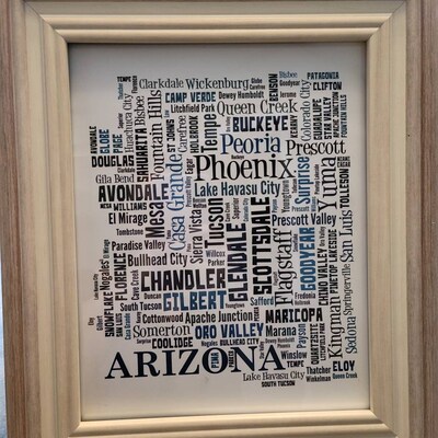 Arizona Map Art, Arizona Art Print, Arizona State Map, Arizona ...