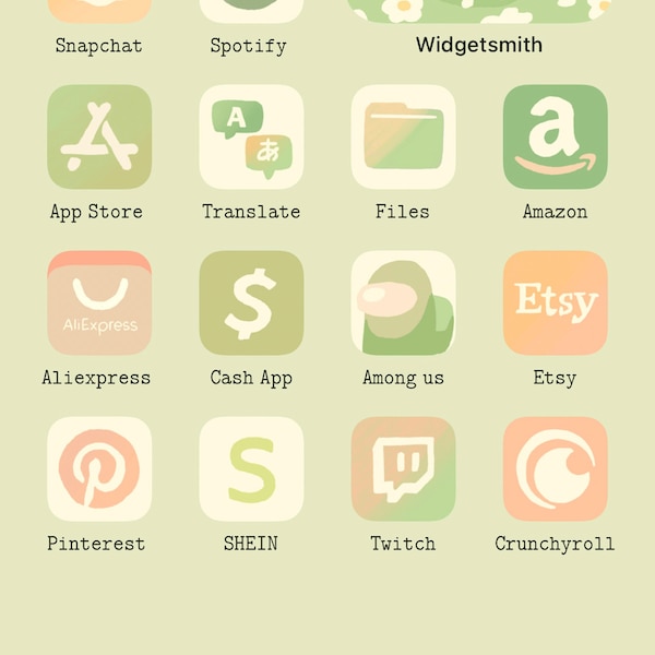 Cute Green Hand Drawn Ios & Android App Icons | Home Screen Set | App ...