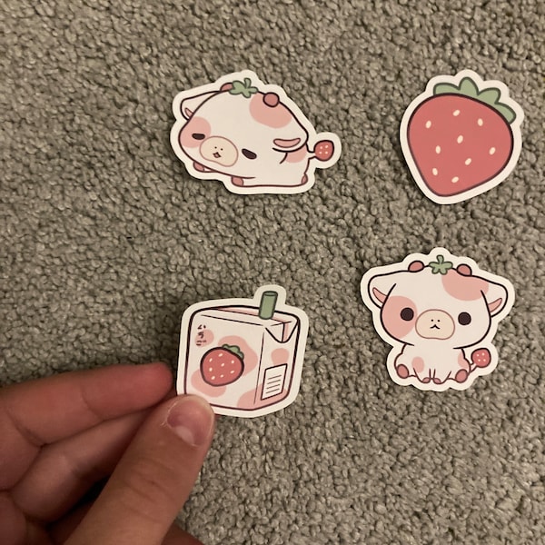 Cute Strawberry Cow Sticker Set, Strawberry Milk Stickers - Etsy