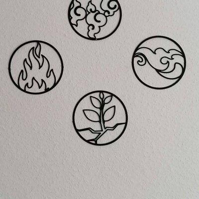 Four Elements Metal Wall Art Set of 4, Four Elements Symbol, Fire Water ...