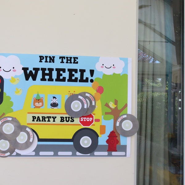 Wheels on the Bus Party Games/ Pin the Wheel on the Yellow School Bus ...