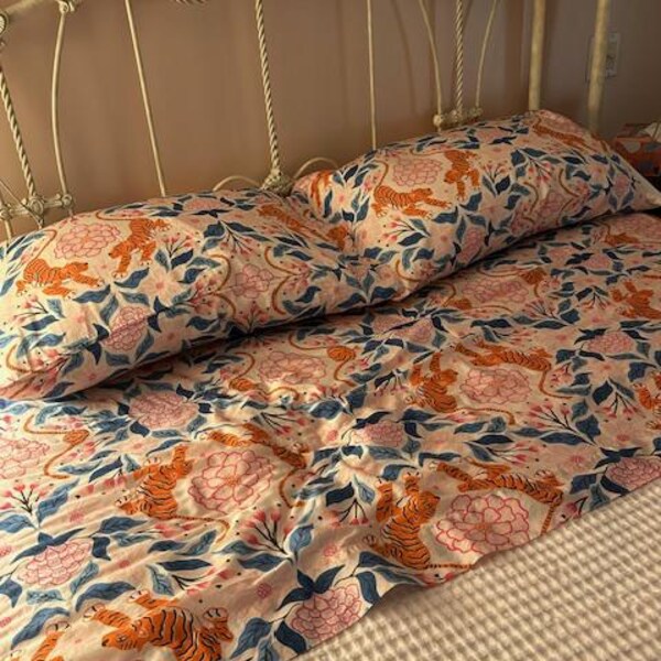 Maximalist Tropical Sheets - Tiger Damask Pink by Vivdesign - Jungle ...