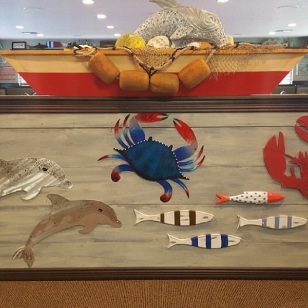 Big Lobster Sign Coastal Wall Decor Wooden Lobster Wall Art 34", 45 ...