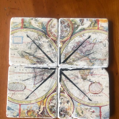 World Map Coasters, Map Decor, Nautical Decor, Traveler Decor, Sailor ...