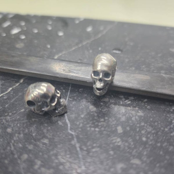 Sterling Silver Skull Bead 3D, 925 Silver Skull Head Bead, Punk Bead ...
