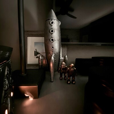 Moon Rocket Coin Bank With One Spaceman Item 924, Cast Aluminum and ...