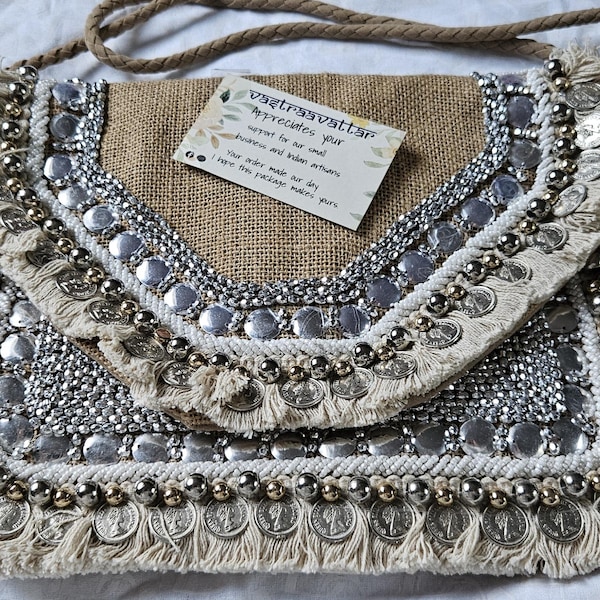 Blissful Shell Cowrie Boho Clutch, Black & White Flap Clutch, Bohemian ...