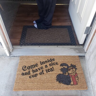 Labyrinth Welcome Mat Come Inside and Have A Nice Cup of Tea Worm Coir ...