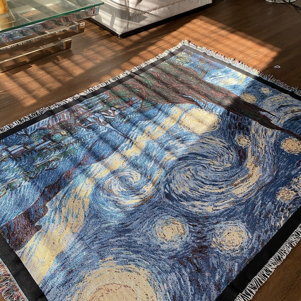 Starry Night Woven Tapestry Throw Blanket by Vincent Van Gogh, Large ...