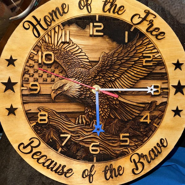 3D Illusion Eagle Clock - Laser Ready PNG Digital File for Engraving ...