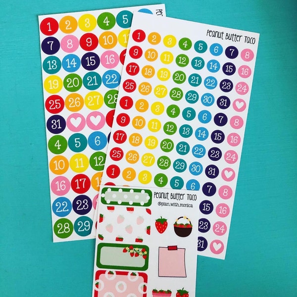 Tiny Rainbow Date Stickers - Small Number Planner Stickers - Calendar ...
