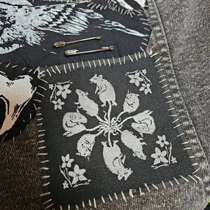 Rat King Silver Screen Print Fabric Patch 8x8cm Goth, Rat Lover Gift ...