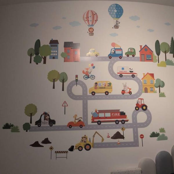 Transportation Wall Decal, Vehicles Cars and Animals Wall Sticker ...