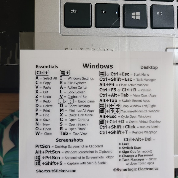 Windows PC Reference Guide Keyboard Shortcut No-residue Laminated Vinyl ...