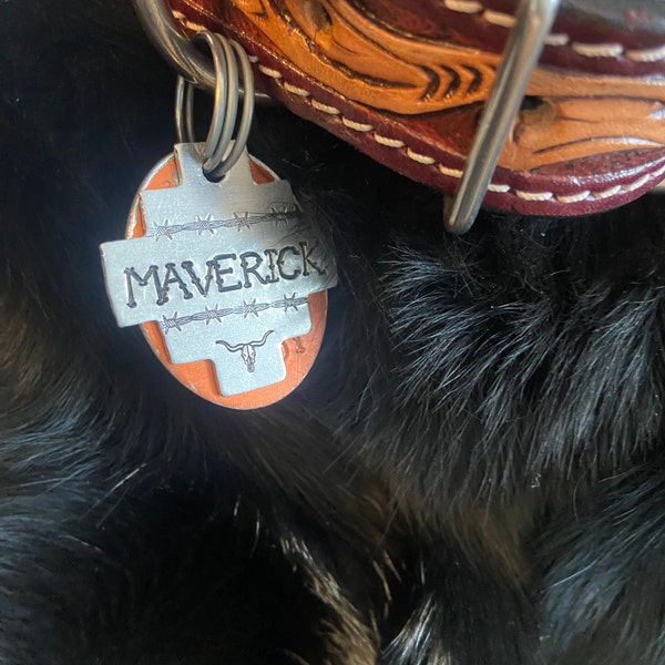 Custom Western Pet ID Tag: Barbed Wire Longhorn Design - Etsy