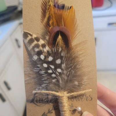 Set of 3 Mixed Pheasant Feather Rustic Boutonniere Groomsmen ...