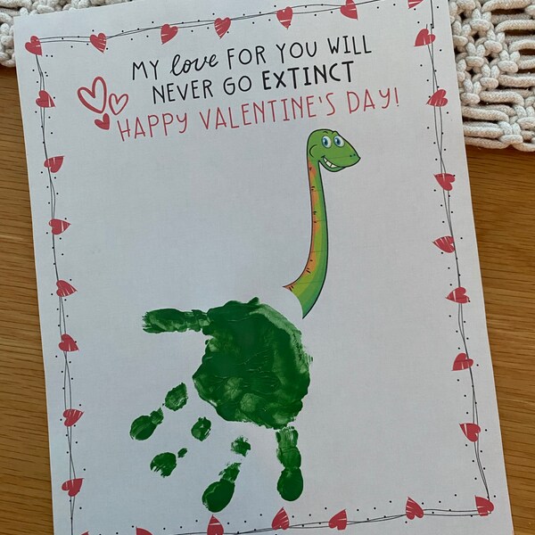 Dinosaur Valentine's Day 1 Handprint Keepsake | Dino Handprint Art ...