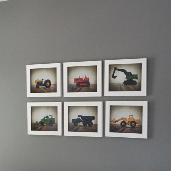 Vintage Construction Truck Photo Prints, Primary Colors, Digger Tractor ...