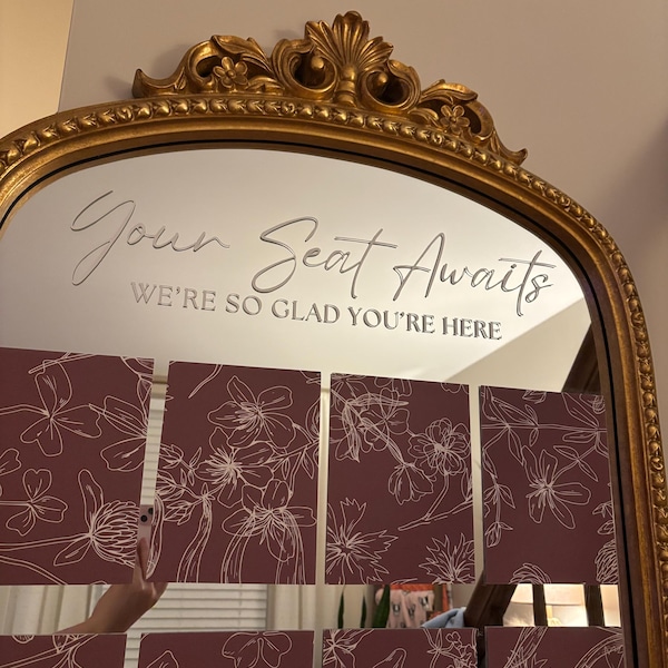 Your Seat Awaits Wedding Mirror Decal | We're so Glad You're Here Sign ...
