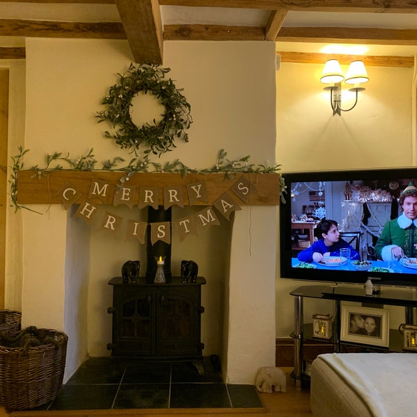 Merry Christmas Hessian Burlap Bunting, Rustic Christmas Garland ...