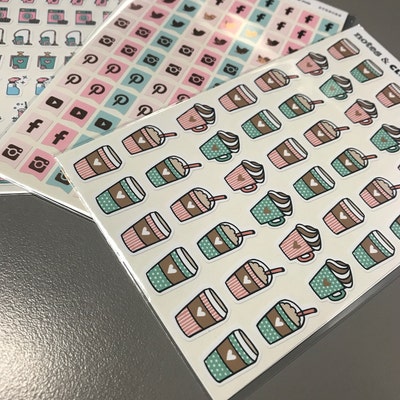 Coffee Stickers, Cute Stickers, Pink and Mint, Planner Stickers, Bujo ...