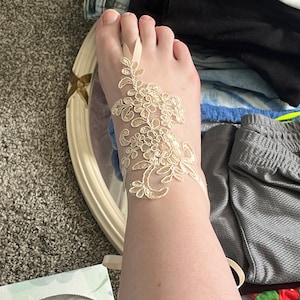 Lace Barefoot Sandals, Bridal Footless Sandals, Champagne Lace Bridal ...