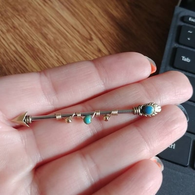 14g Burnished Gold Industrial Barbell Arrow With Stone Industrial ...